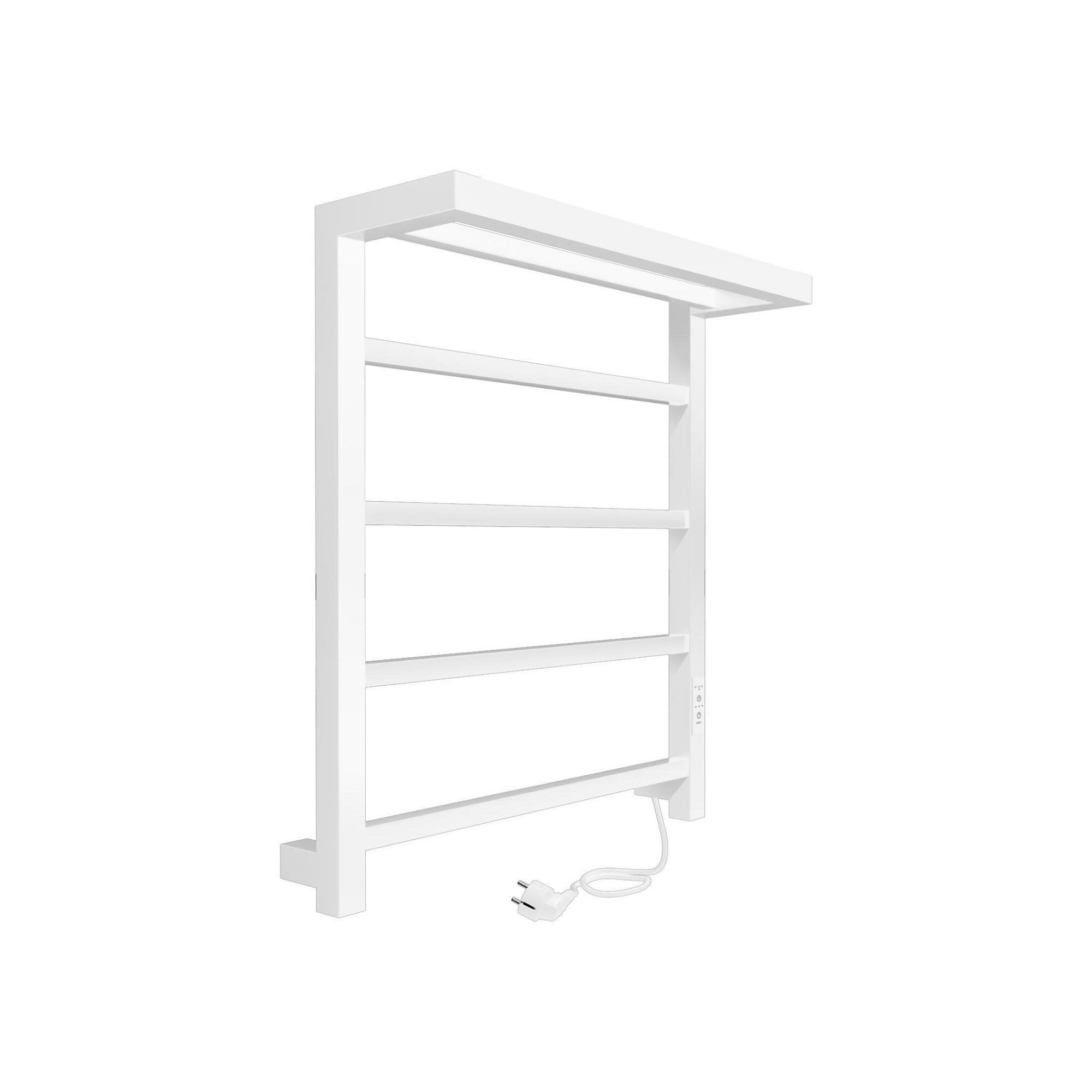 Полотенцесушитель электрический 600х500 INDIGO Forma (LEF60-50WMRt) универсальное подключение. с полкой, белый