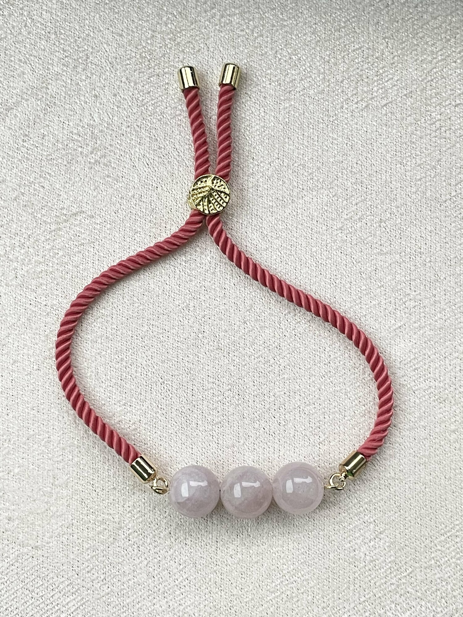 Плетеный браслет, кварц розовый