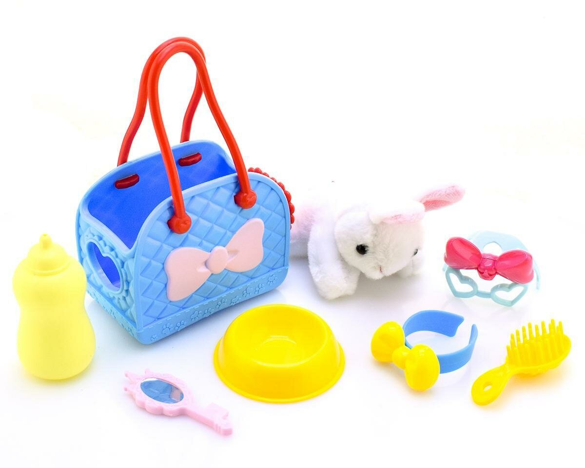 Игровой набор с питомцем-кроликом, сумка, аксессуары, для девочек 3+