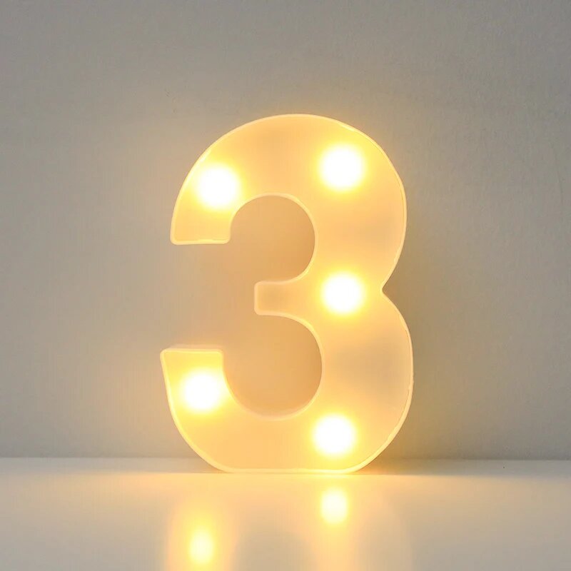 LED ночник цифра 3, светло-желтый