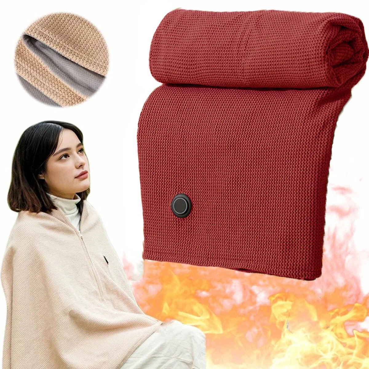 Носимое USB-одеяло с электрическим подогревом, электрическое одеяло, шаль, шаль с подогревом, красный 150x80cm