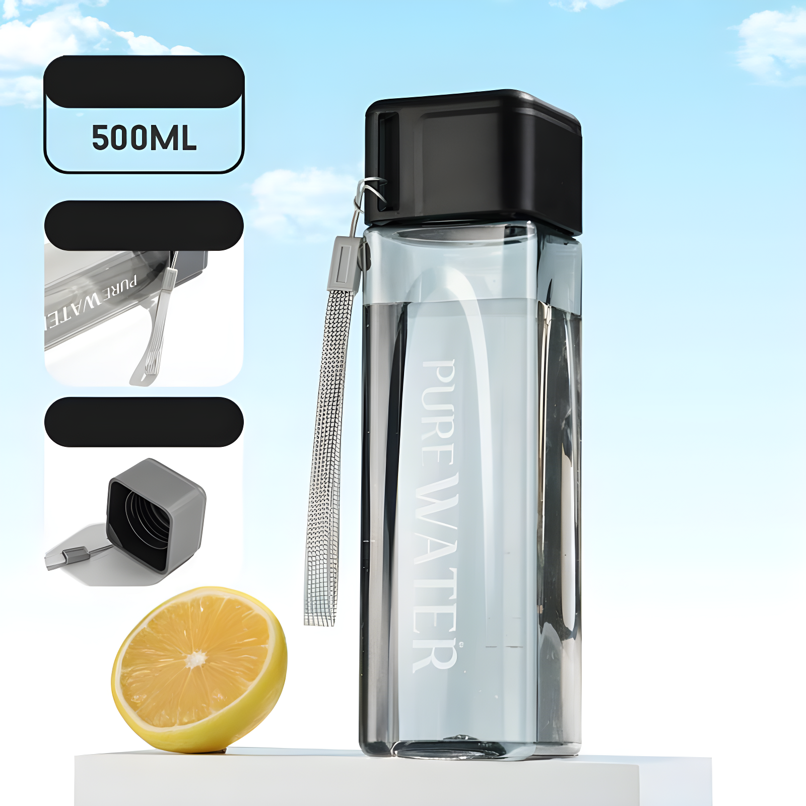 Бутылка Zhongzhi CC2895, для воды, с черной крышкой, герметичная,500 мл