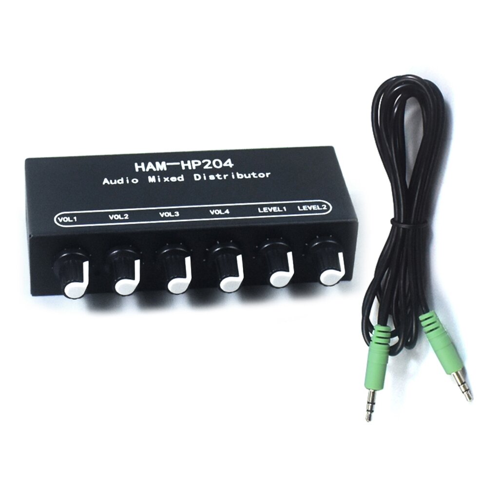 HP204 Стереомикшер 2 в 4 выхода, слуховой распределитель 3,5 мм с индивидуальным управлением