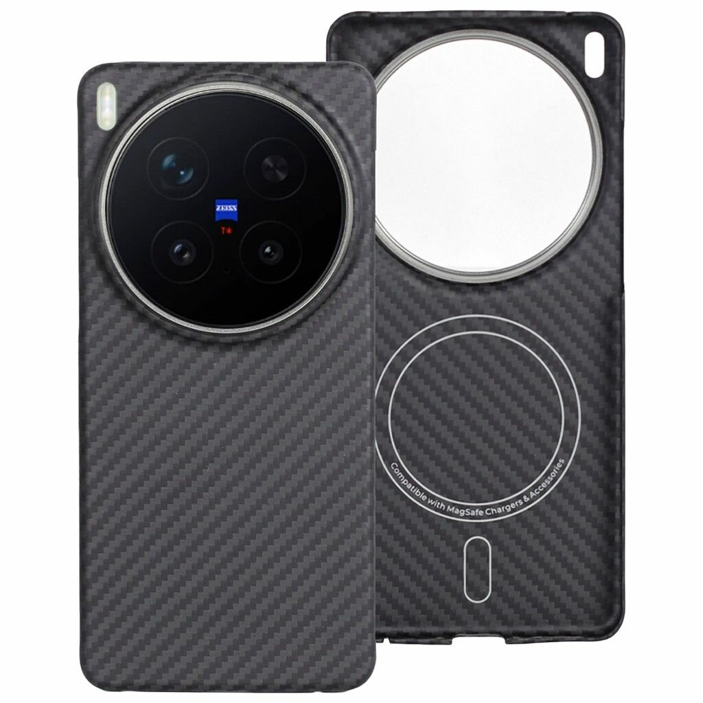 Оригинальный магнитный чехол из углеродного волокна для vivo X300 Pro с встроенным металлическим кольцом для камеры, тонкий и легкий, из арамидного волокна, черный