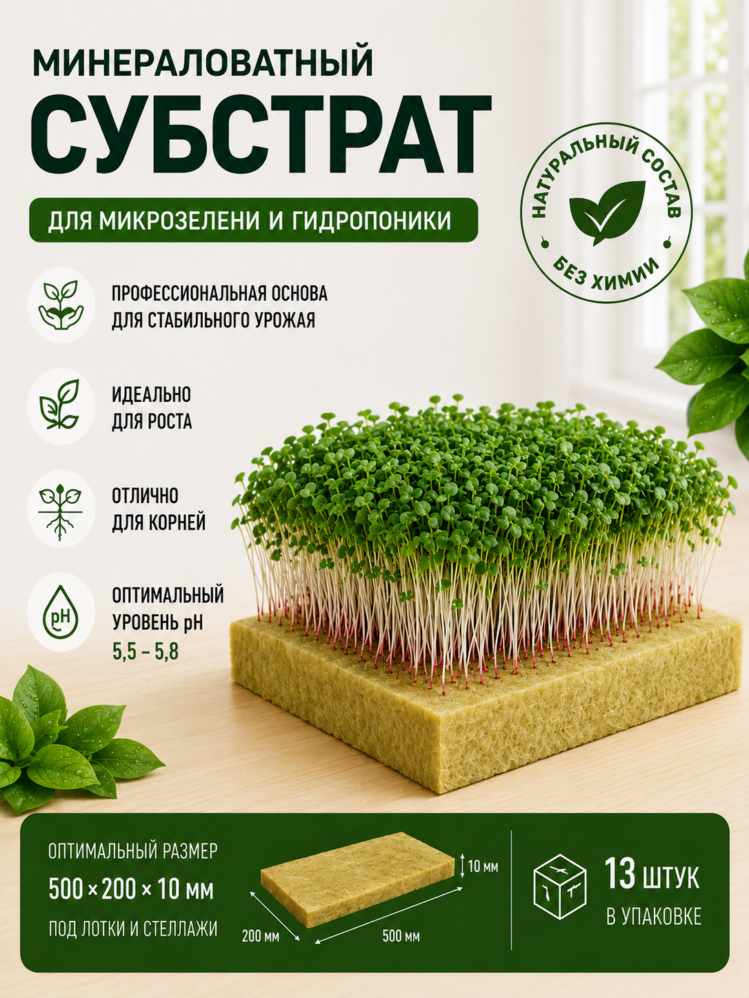 Минераловатный субстрат для гидропоники 50*20*1см