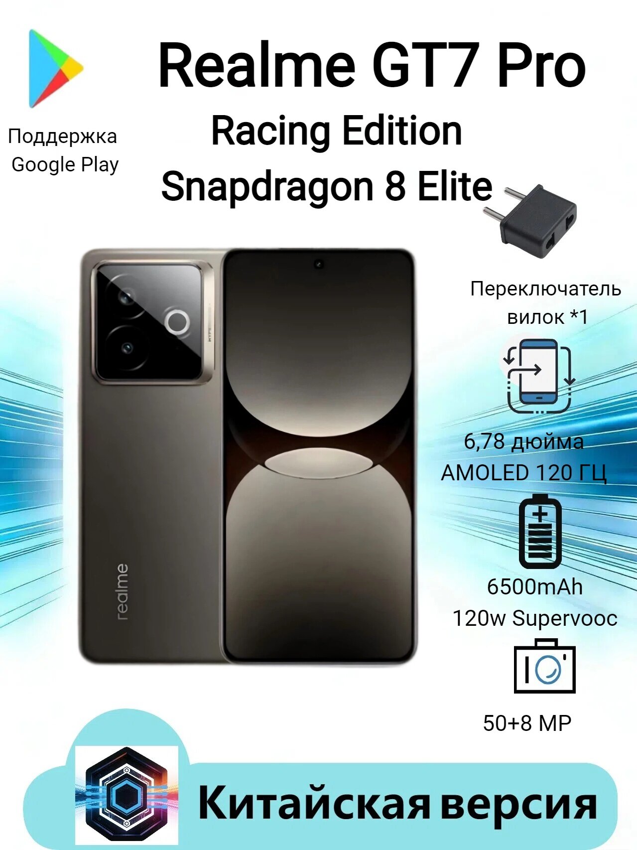 Смартфон Realme GT7 Pro Racing Edition Gray CN (Китайская версия) Есть Русский язык (зарядное с адаптером)