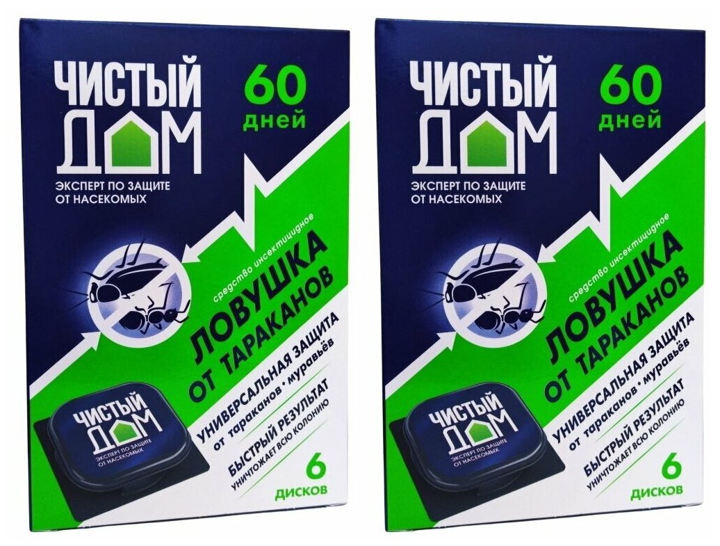 Чистый Дом инсектицидная ловушка усиленного действия от тараканов и муравьев, 6 шт дисков - 2 упаковки