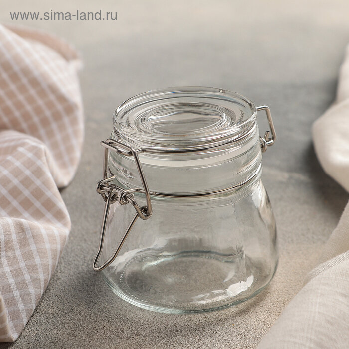 Банка для сыпучих продуктов Оптима, 100 мл, 9×7.2×7.5 см, с бугельным замком, стекло, прозрачная