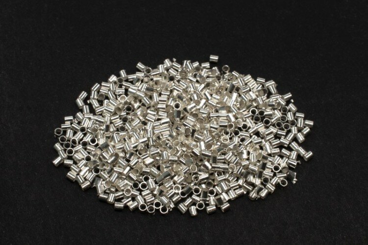 Кримпы-трубочки (бусины зажимные) 1,5х1,5мм, отверстие 1мм, цвет серебро, латунь, 35-028, 5г (около 800шт)