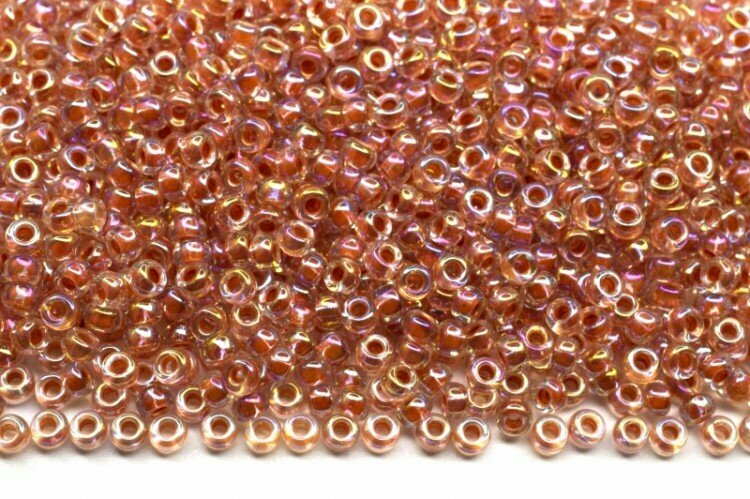 Бисер японский MIYUKI круглый 11/0 #0275 хрусталь/лосось радужный, окрашенный изнутри, 10 грамм