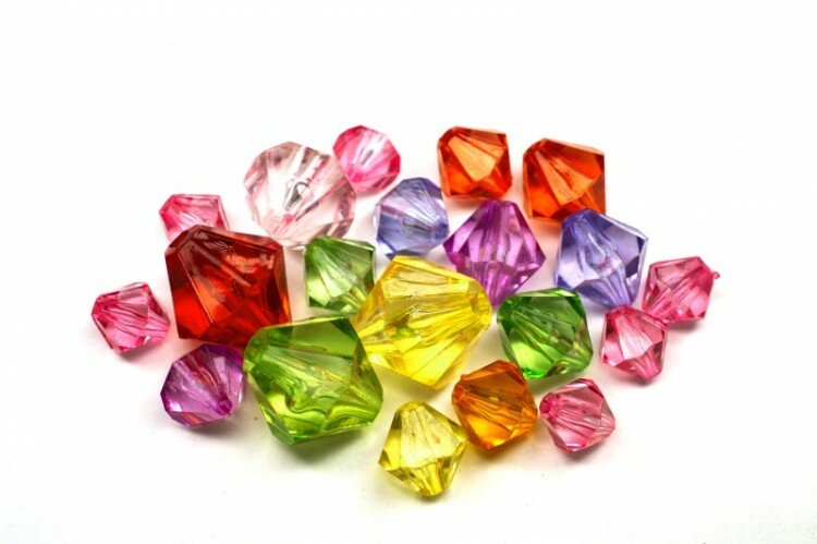 Бусины акриловые Биконус 10-18мм, отверстие 1,5-3мм, ассорти цветов, 540-049, 10г (около 10-20шт)