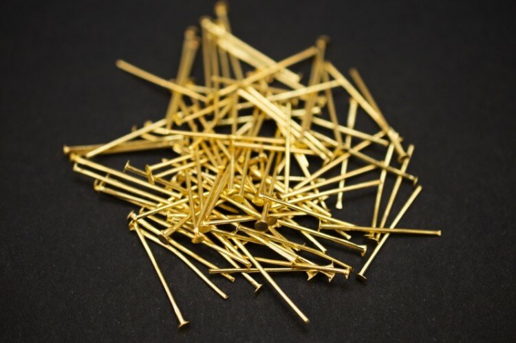 Штифты для бижутерии гвоздики 22х0,7мм, цвет золото, железо, 30-091, 10г (около 100шт)