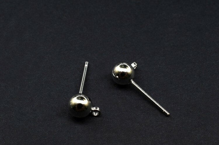Гвоздики основы для серег Шарик 15х5мм, отверстие 1мм, цвет платина, латунь, 21-338, 1 пара