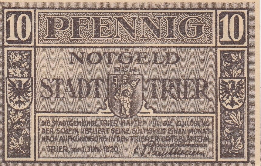 Германия (Веймарская Республика) Трир 10 пфеннигов 1920 г. (№2) (2)