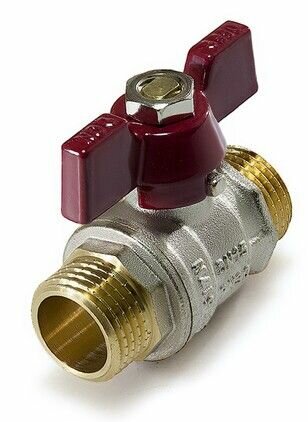 Кран шаровый никелированный серии STANDART 1/2" штуцер (ручка красная бабочка) TIM BV205-2N