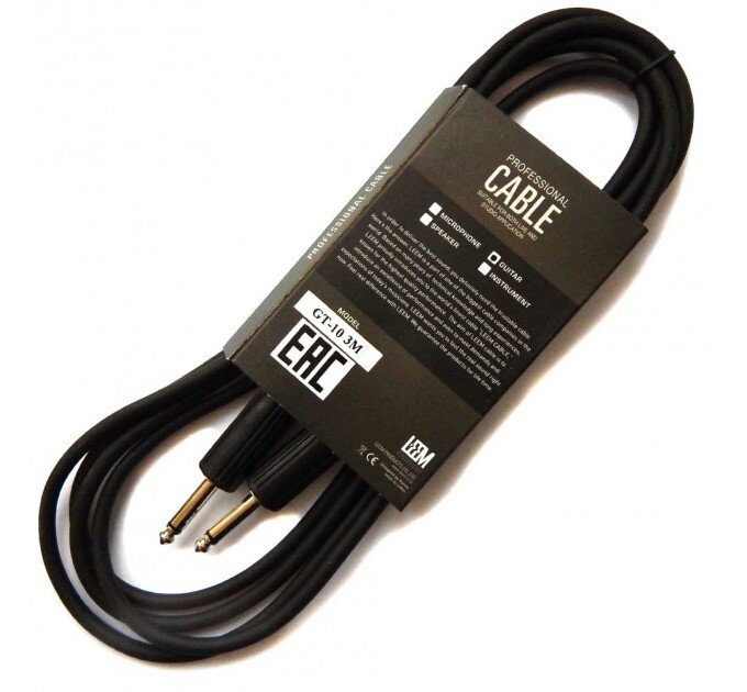 Инструментальный кабель, моно, прямой-прямой, черный, 3 м LEEM GT-10