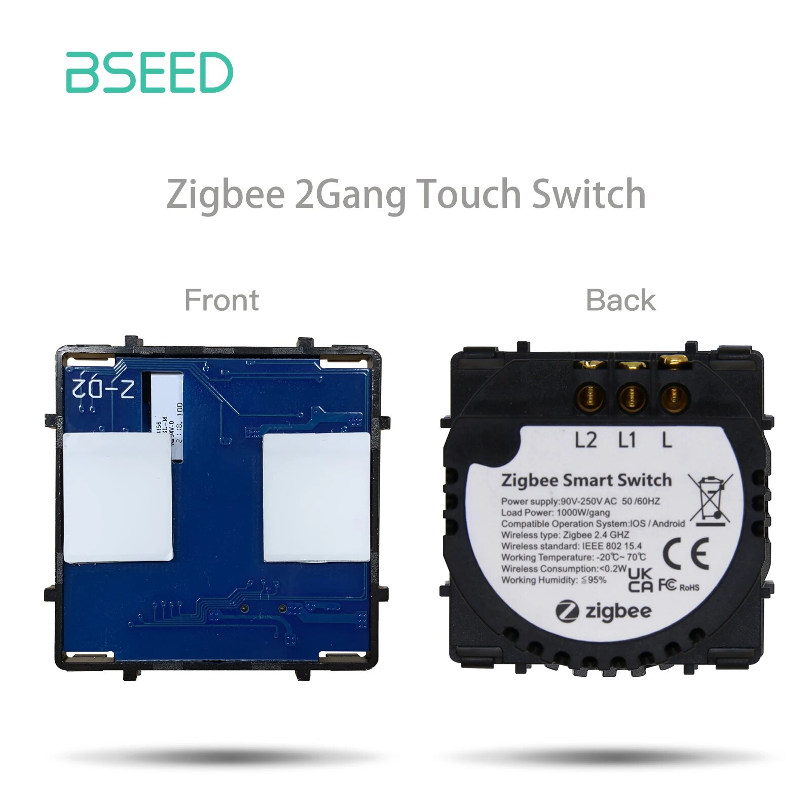Умный выключатель BSEED Zigbee 1/2/3 клавиш ZigBee 2Gang Part