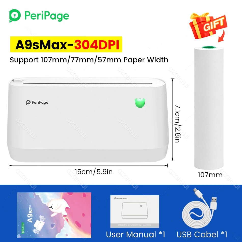 PeriPage A9 Термальный принтер 107mm-304dpi-A9sMax