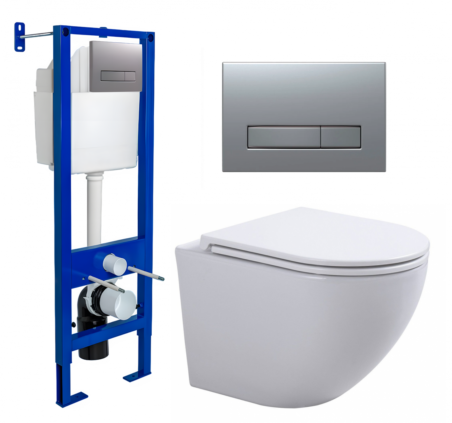 Комплект 3 в 1 инсталляция Berges Atom Line 410 + Подвесной унитаз SinteSi EVI + кнопка хром матовая