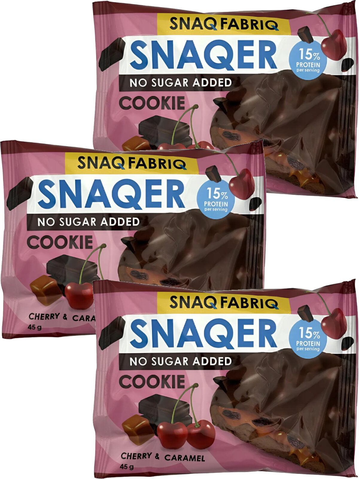 Протеиновый батончик SNAQ FABRIQ Печенье SNAQER 3 x 45 г, Вишня - карамель