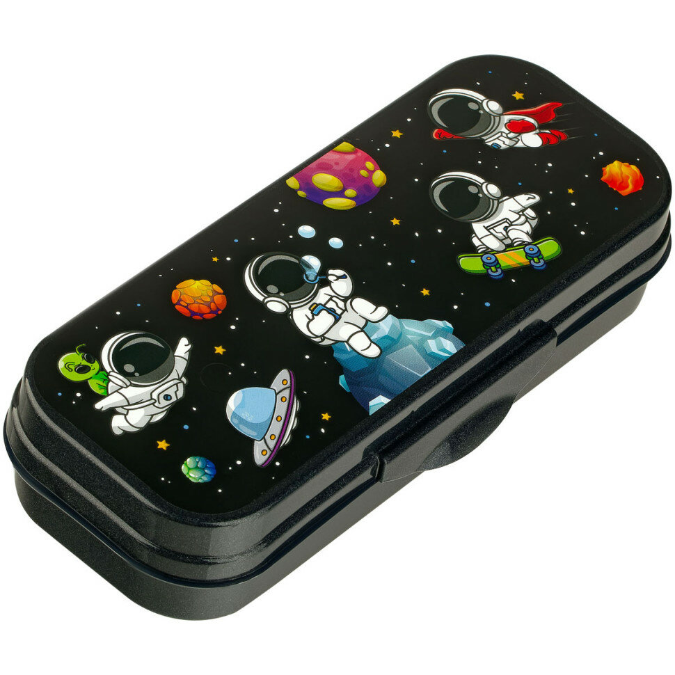 Пенал-футляр, 215*90*43 СТАММ "Космонавты", черный металлик, 366468