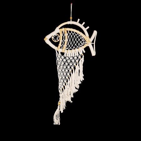 Ловец снов оберег карп WIR103-1 - символ притяжения денежной энергии (ротанг, макраме, длина 37 см, высота 90 см.), 1 шт.