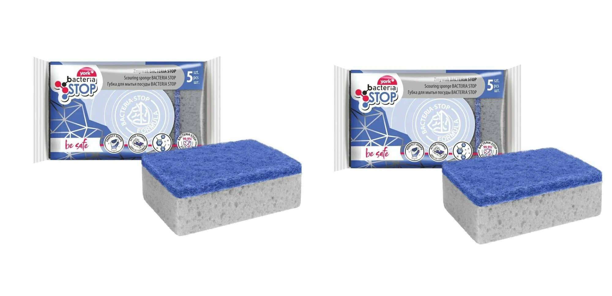 Губки для посуды York антибактериальные Bacteria Stop, 5шт, 2 уп