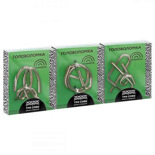 Головоломка металлическая малая Три Совы , ассорти, 3 уровень сложности PMs_16930