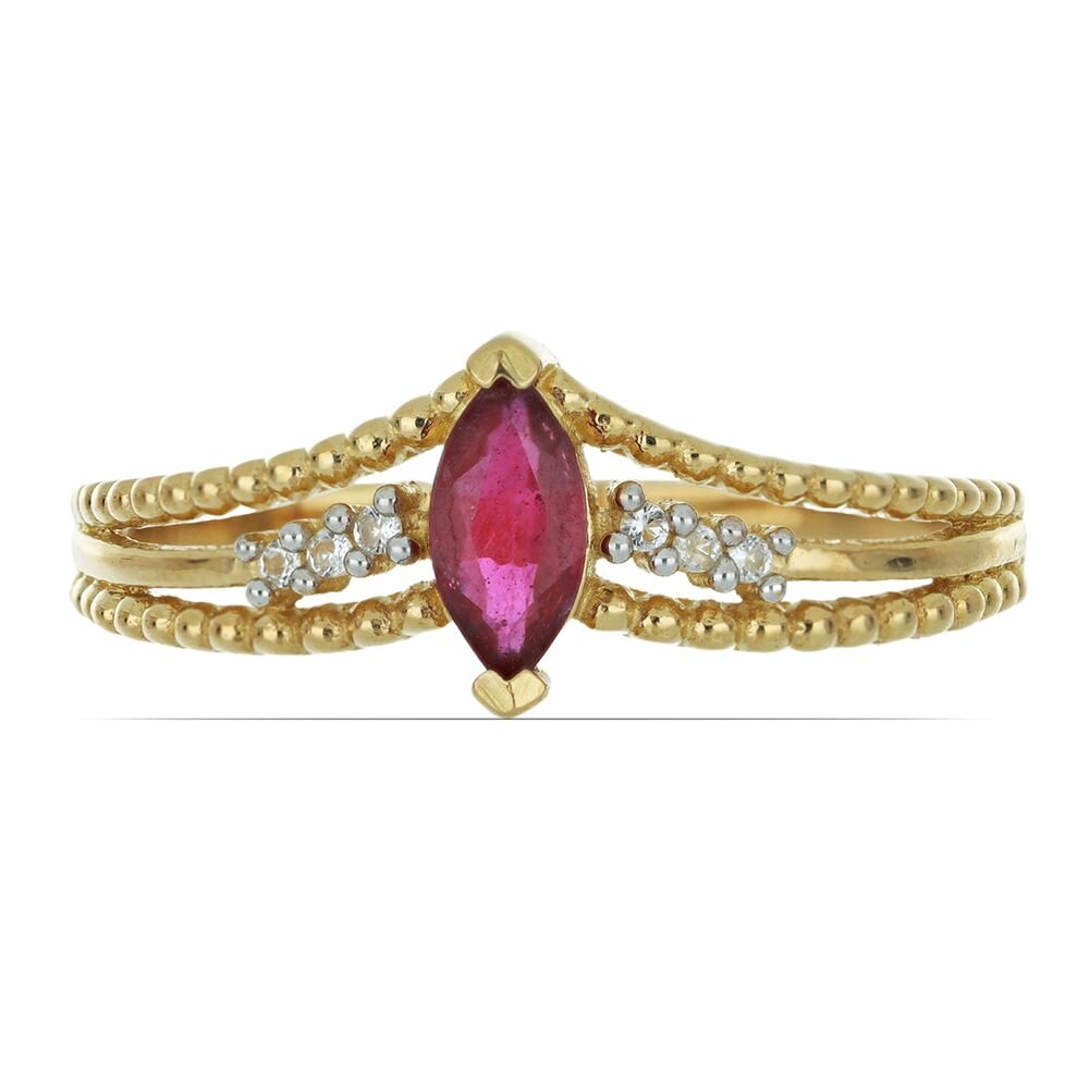 Кольцо тонкое, серебро, 925 проба, рубин, топаз