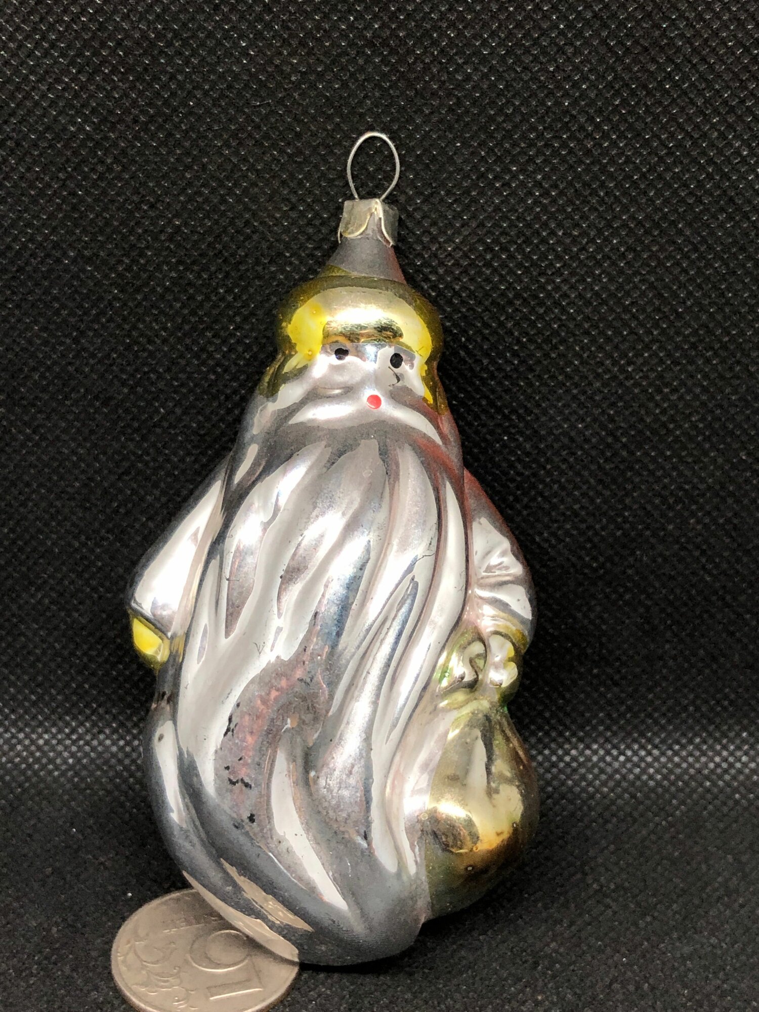 Елочная игрушка СССР Дед Мороз Морозко с мешком подарков стекло # 26