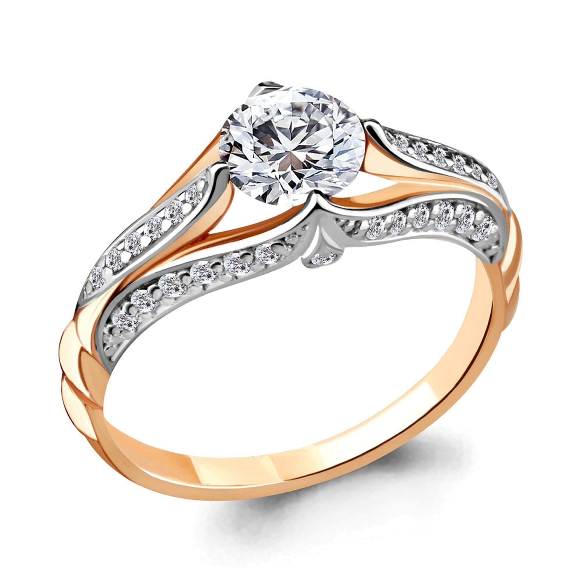 Кольцо, серебро, 925 проба, золочение, фианит