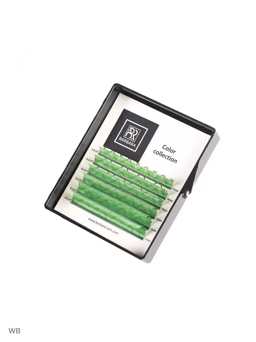 Ресницы Barbara, для наращивания, ленточные, изгиб C, длина 7-12 мм, зеленые
