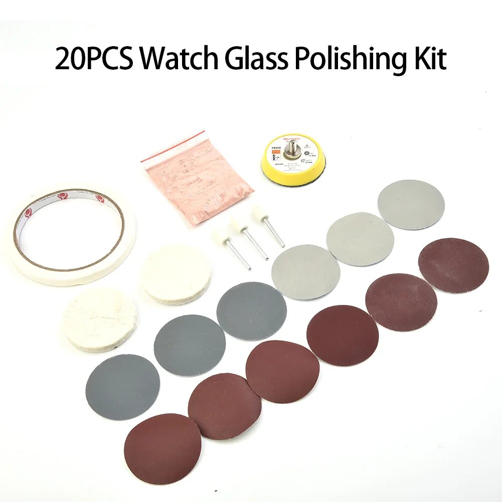 Набор для полировки стекла часов, комплект из 20 предметов для удаления царапин и полировки стекла, подложка 50 мм