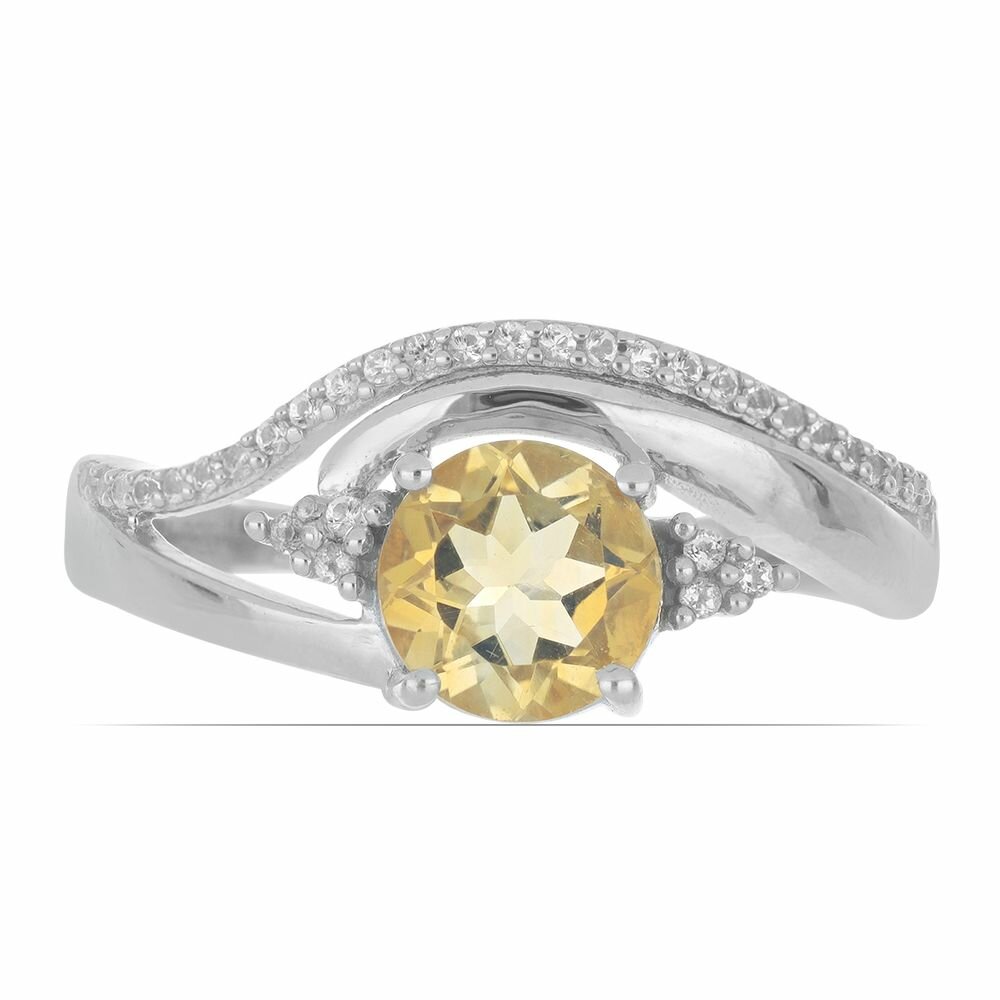 Кольцо, серебро, 925 проба, родирование, цитрин, топаз