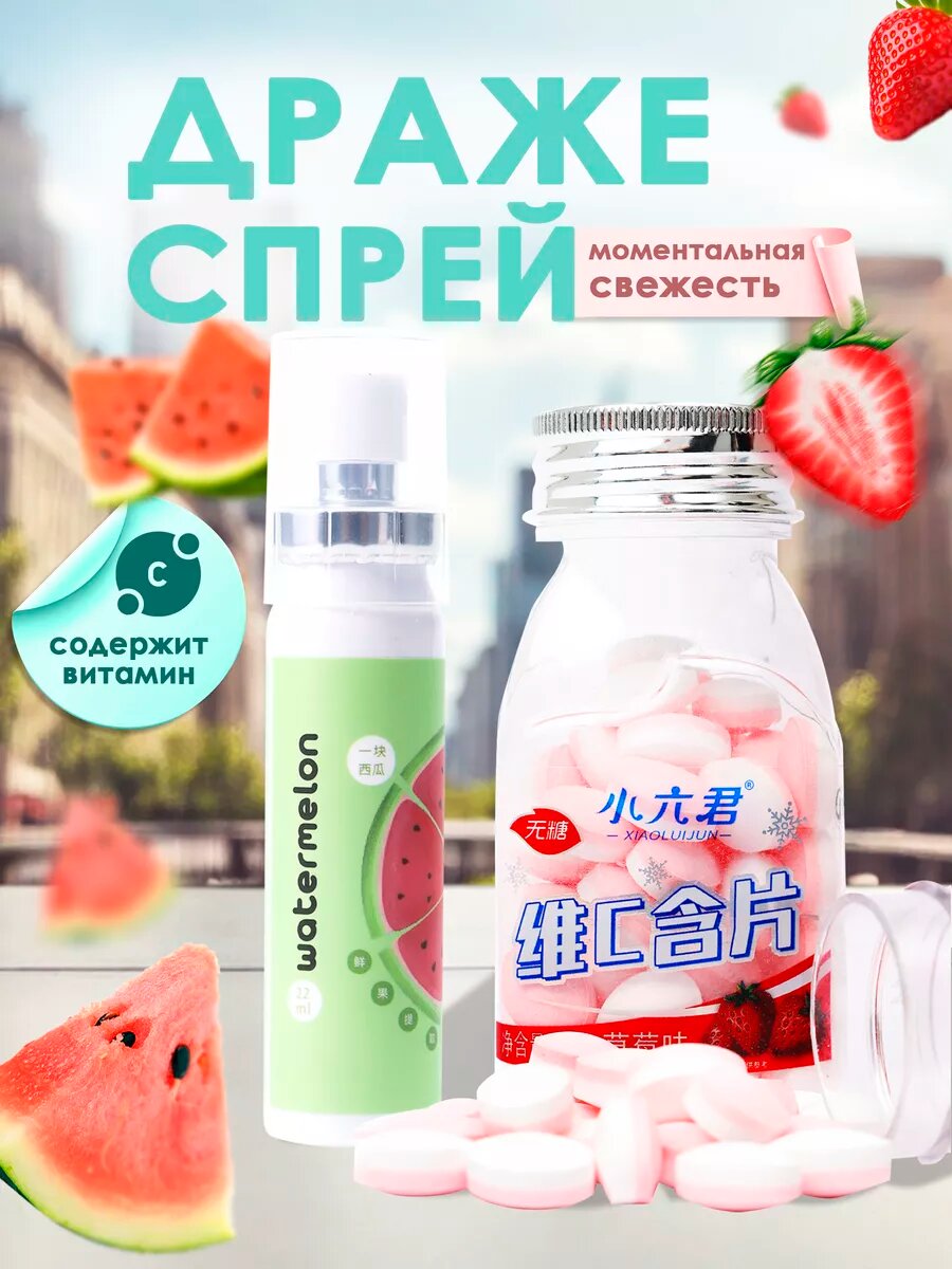 Освежающий спрей для полости рта, мятные драже