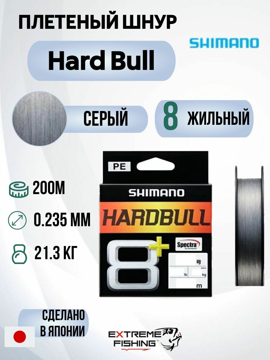 Шнур PE Shimano LD-M68X Hard Bull 8+ 200м, Steel Gray, 2.0, 46,9lb
