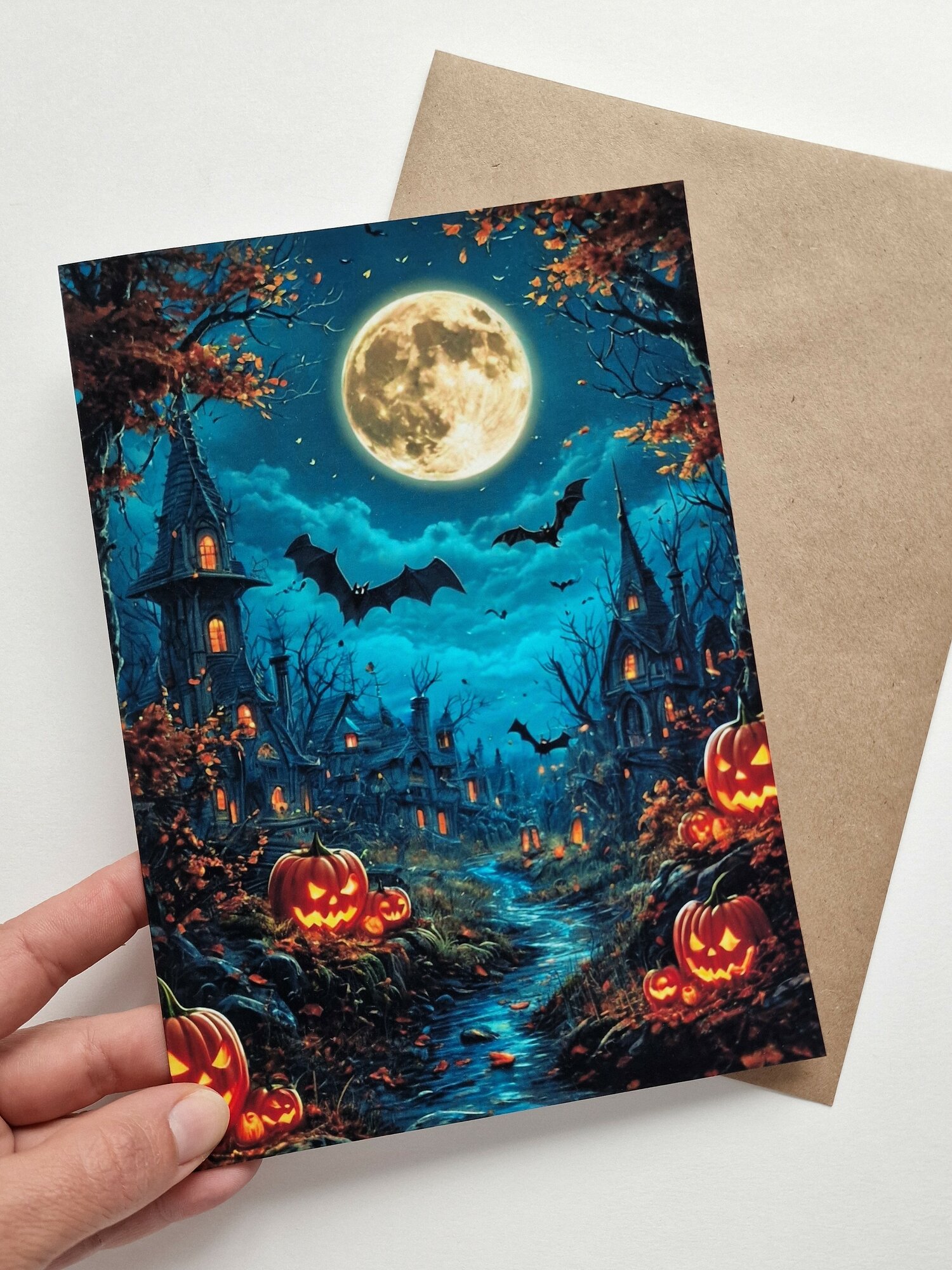 Открытка на хэллоуин "Мрачный замок", двусторонняя, поздравительная, 21 х 15 см