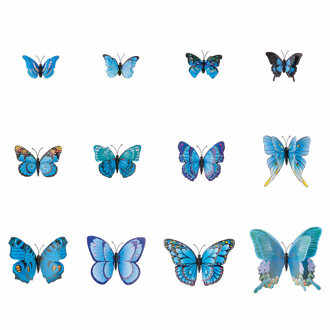 Декоративные бабочки на магните, Объемные, Голубой, 4,5-12 с