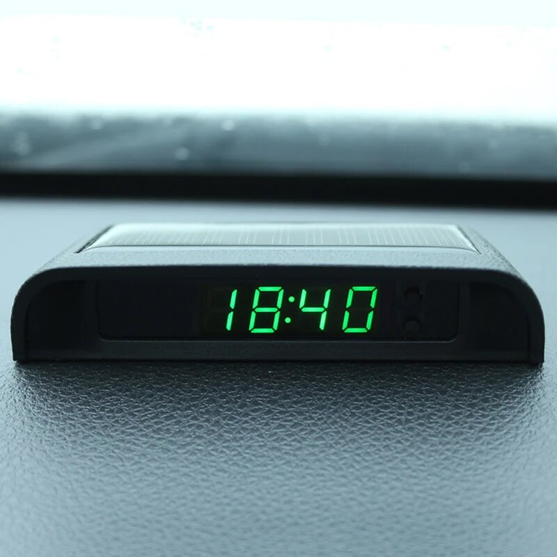 Автомобильные часы с солнечной батареей, термометр, отображение даты, недели, цикла, зеленый