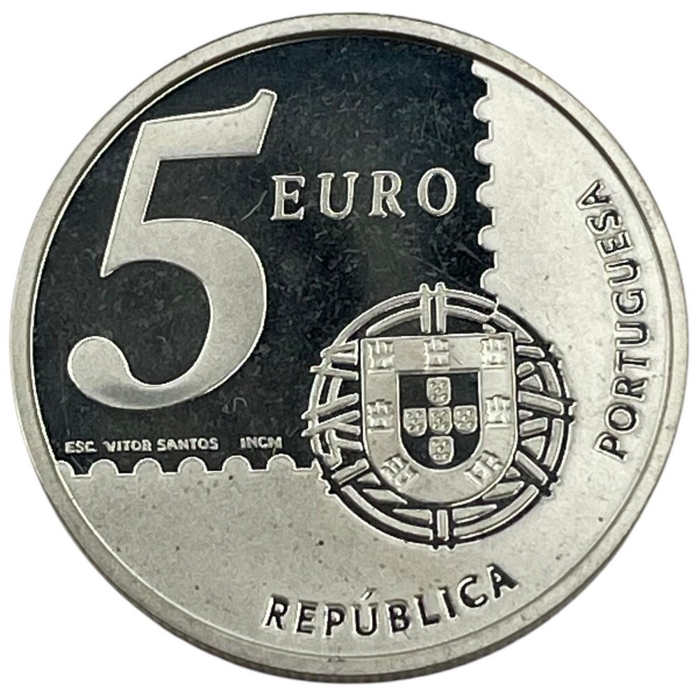 Португалия 5 евро 2003 г. (150 лет первой почтовой марке Португалии) (Proof) (Лот №2)