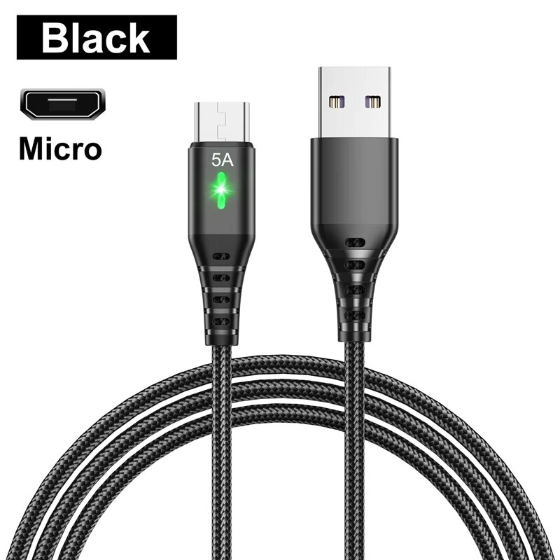Lovebay 5A Micro USB-кабель 3 м/2 м нейлоновая веревка провод для быстрой зарядки для Samsung Xiaomi Huawei Android телефон кабель передачи данных 1 м, черный