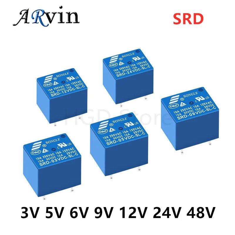 Набор из 10 реле SRD-03VDC-SL-C SRD-05VDC-SL-C SRD-12VDC-SL-C SRD-24VDC-SL-C SRD-12VDC-SL-C