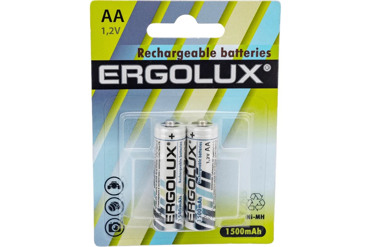 Ergolux NHAA1500BL2 1.2V AA Ni-MH аккумулятор 1500mAh BL-2 12975 для пультов и игрушек
