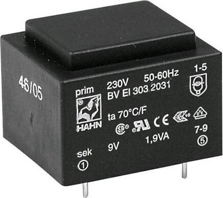 Трансформатор HAHN BVEI3032034 залитый 1,9ВА 230ВAC 18В 105мА Монтаж PCB 1 шт