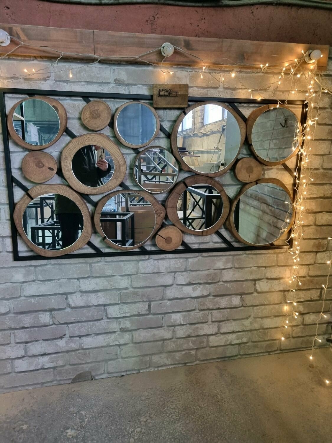 Панно на стену из спилов дуба и зеркал "EasyLOFT" в стиле лофт, для дома и дачи, в гостиную