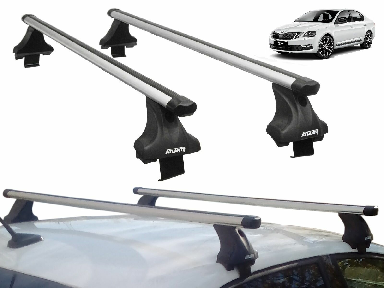 Багажник на Шкода Октавия А7 2013-2020 (Skoda Octavia A7, liftback, 2013-2020), Атлант, аэродинамические дуги (50 мм)