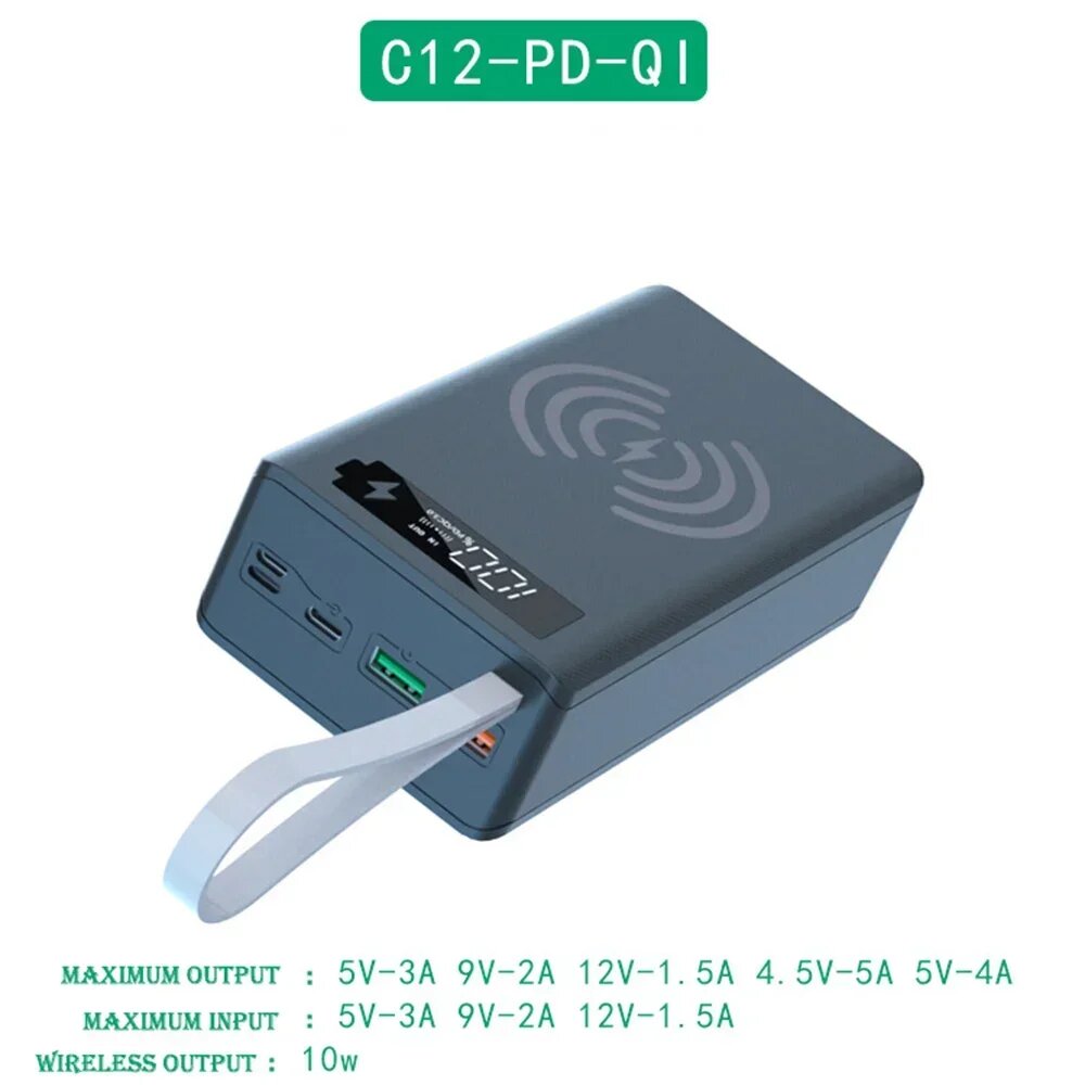 ICANING C12 Power Bank, Quick Wireless Black, 10W