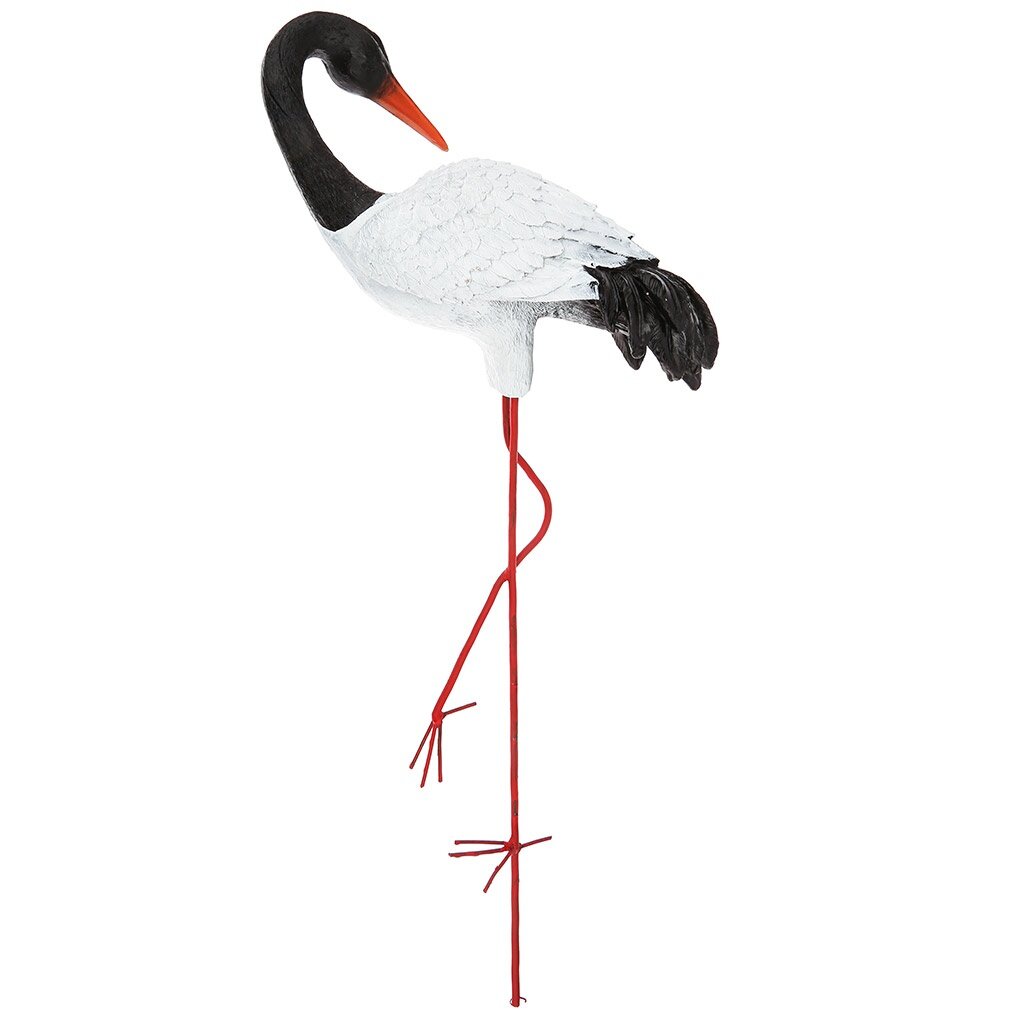 Скульптура-фигура садовая Домашняя Мода из полистоуна "Журавль с загнутой шеей" 22х18х60 см, на железных ногах (ФП285)