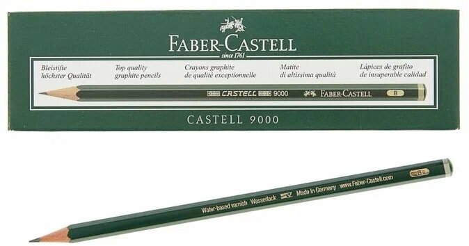 Карандаш чернографитовый Faber Castell-9000, зеленый, твердость В FC119001,12шт.