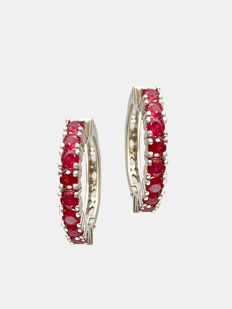 Серьги конго, серебро, 925 проба, рубин